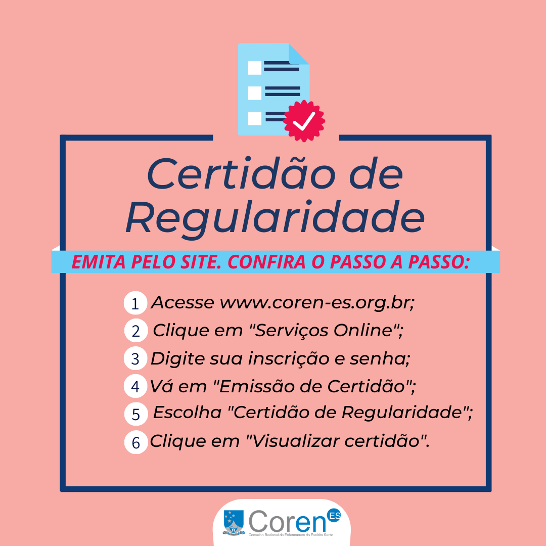 Serviços Coren-ES: como emitir a certidão de regularidade? | Conselho ...